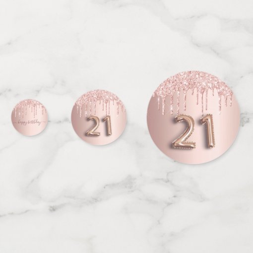 21st birthday rose gold glitter pink monogram confetti | Zazzle