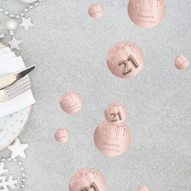 21st birthday rose gold glitter pink monogram confetti | Zazzle