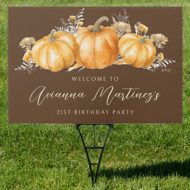 21st Birthday Rustic Boho Fall Pumpkin Custom Sign | Zazzle