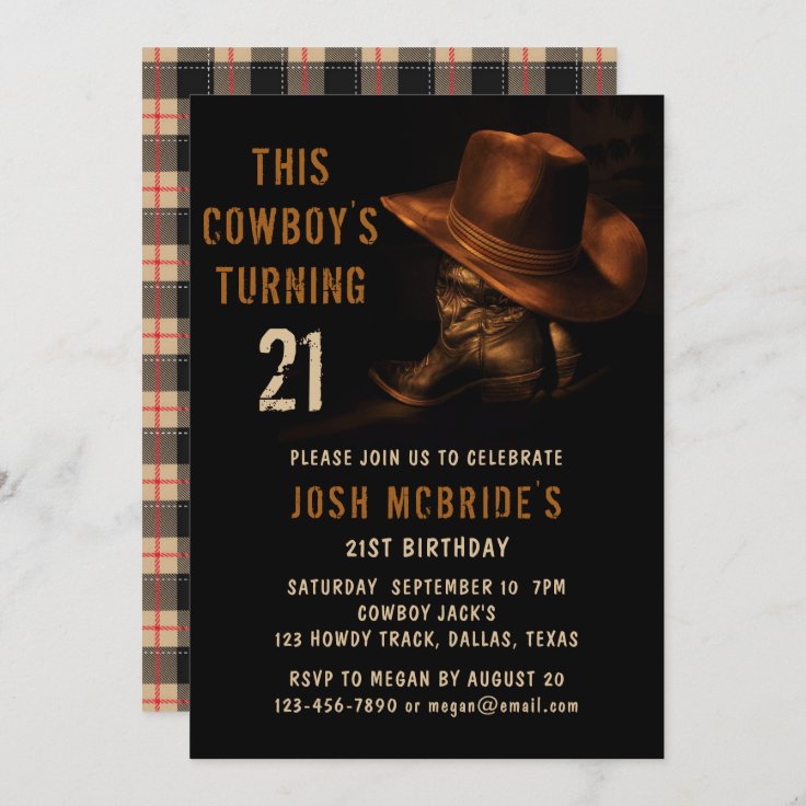 21st Birthday Rustic Cowboy Hat and Leather Boots Invitation | Zazzle
