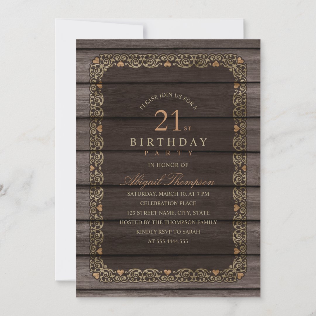 21st Birthday Rustic Wood Fancy Country Party Invitation | Zazzle