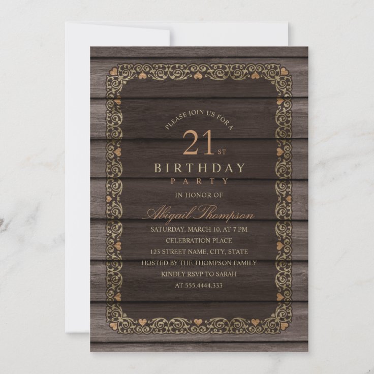 21st Birthday Rustic Wood Fancy Country Party Invitation | Zazzle