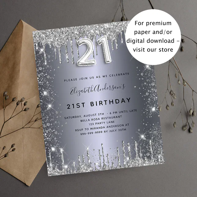 21st birthday silver glitter budget invitation flyer | Zazzle