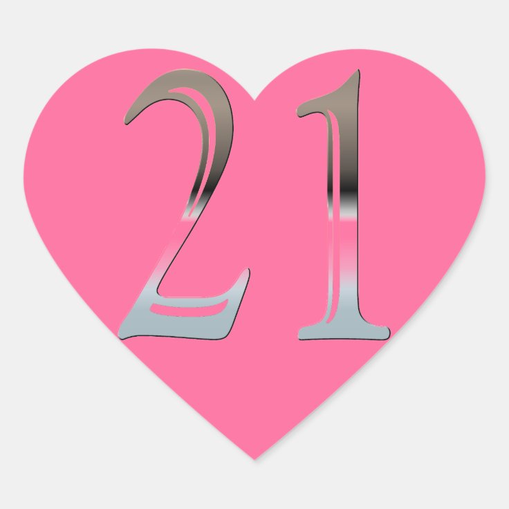 21st Birthday Silver | Number 21 Heart Sticker | Zazzle