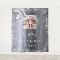 21st birthday silver photo glitter welcome tapestry | Zazzle