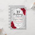 21st Birthday - Silver Stripes Red Roses Invitation | Zazzle