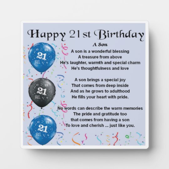 21st Birthday Son Poem Plaque | Zazzle.com