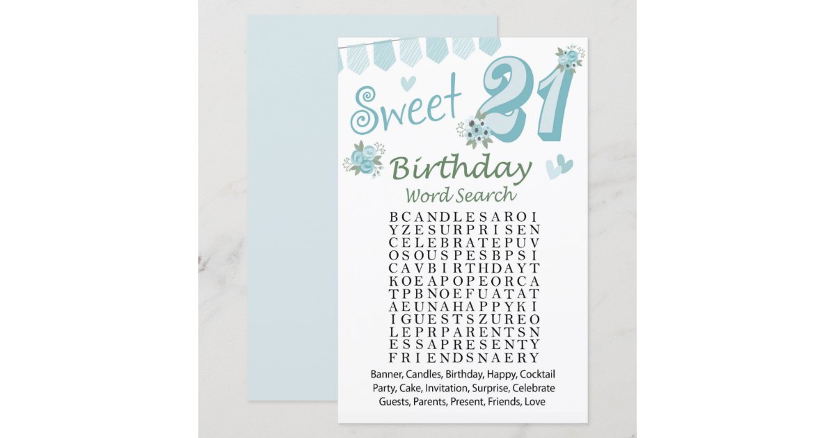 21st Birthday Word Search Game | Zazzle