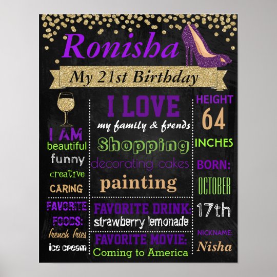 21st Confetti Birthday party chalkboard sign board | Zazzle.com