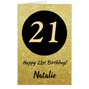 21st Happy Birthday Black Gold Glitter Extra Large Card | Zazzle