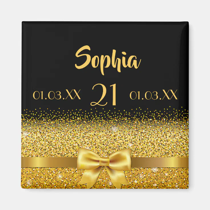 21th birthday black gold monogram dates magnet | Zazzle