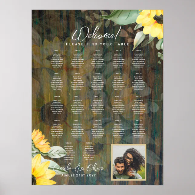 22 Table Rustic Wood SUNFLOWERS PHOTO SEATING Poster | Zazzle
