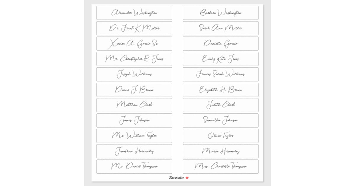 22 Wedding Guest Names Elegant Monoline Script Sticker | Zazzle