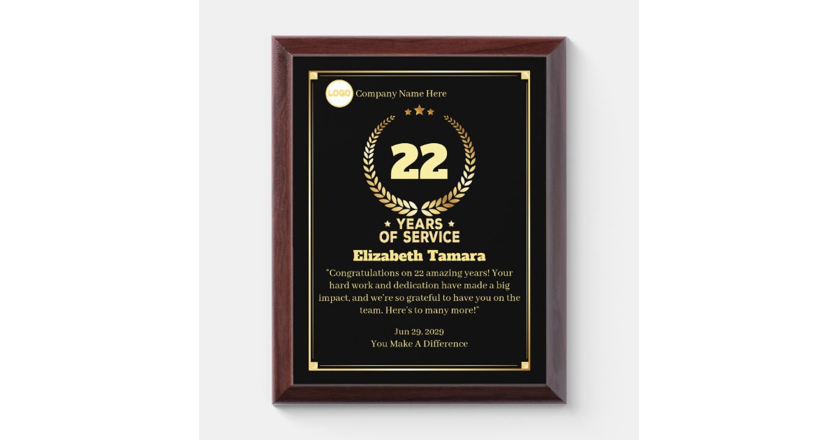 22 Years Employee Anniversary Appreciation Message Award Plaque | Zazzle