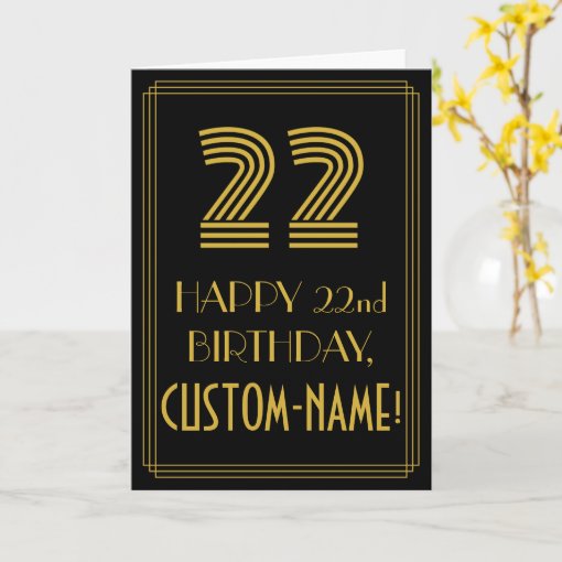 22nd Birthday: Art Deco Inspired Look "22" & Name Card | Zazzle