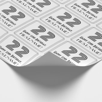 22nd Birthday: Art Deco Inspired Style "22" + Name Wrapping Paper | Zazzle