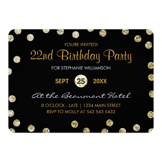 22nd Birthday Party Gold Glitter Confetti Invitation Zazzle 22nd-birthday-party-gold-glitter-confetti-invitation-zazzle