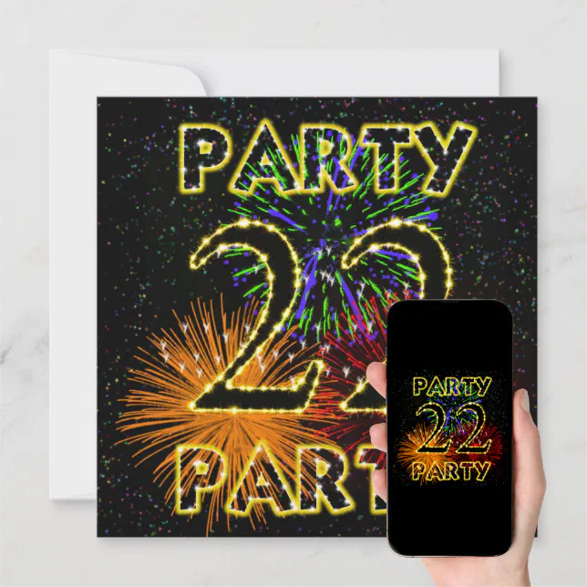 22nd birthday party invitation with fireworks | Zazzle