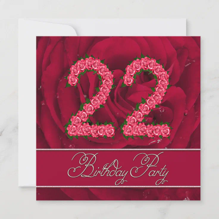 22nd birthday party invitation with roses | Zazzle