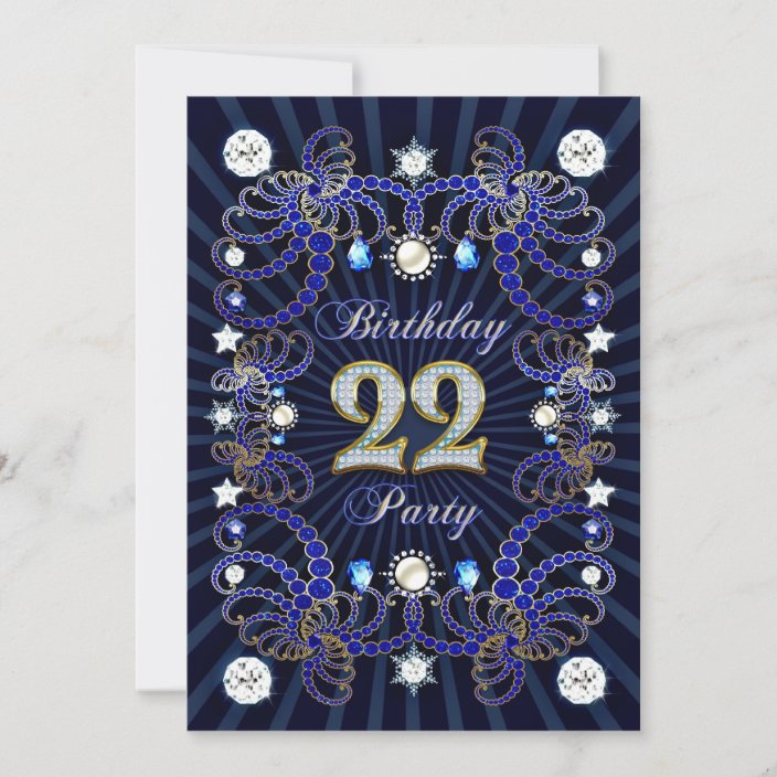 22nd birthday party invite with masses of jewels | Zazzle