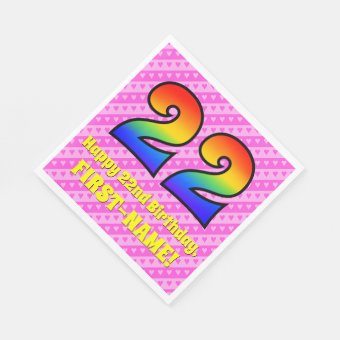 22nd Birthday: Pink Stripes & Hearts, Rainbow # 22 Napkins | Zazzle