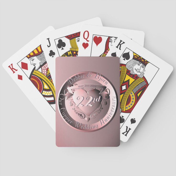 22nd Copper Wedding Anniversary Playing Cards | Zazzle