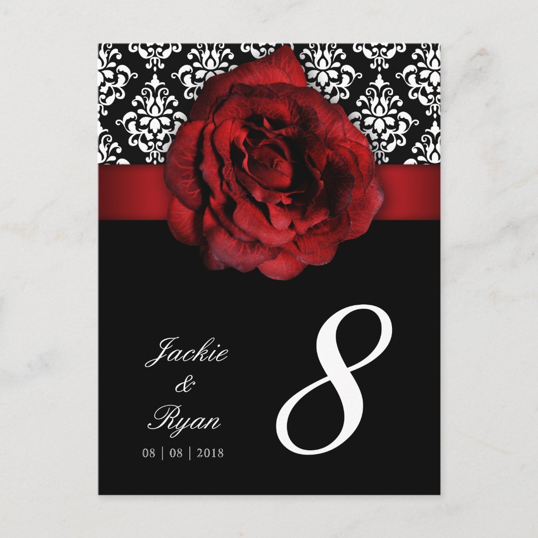 232 Table Number Postcard Red Rose Damask Floral | Zazzle