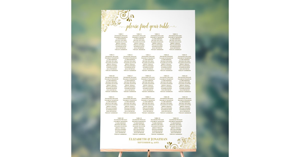 23 Table Elegant Gold White Wedding Seating Chart | Zazzle