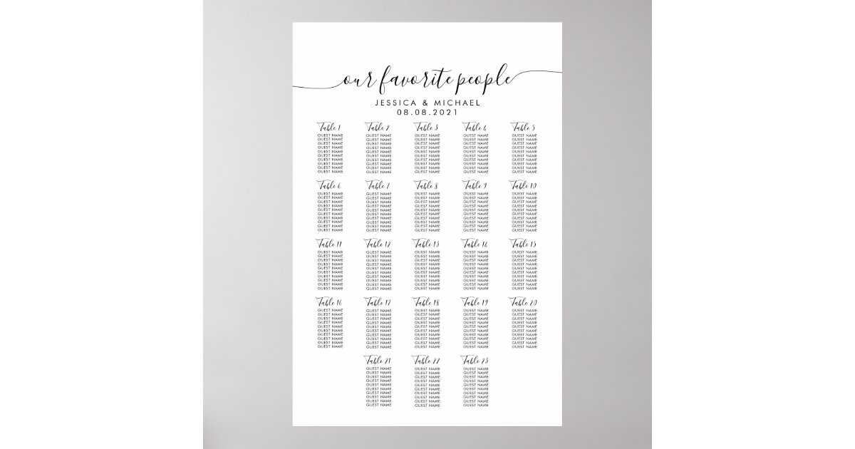 23 Table Large Wedding Guest Seating Chart | Zazzle