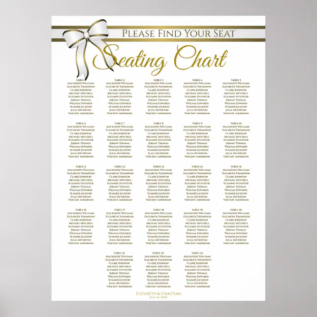 23 Table White & Gold Ribbon Wedding Seating Chart | Zazzle