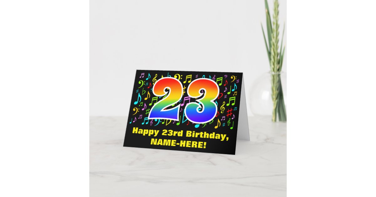 23rd Birthday: Colorful Music Symbols & Rainbow 23 Card | Zazzle
