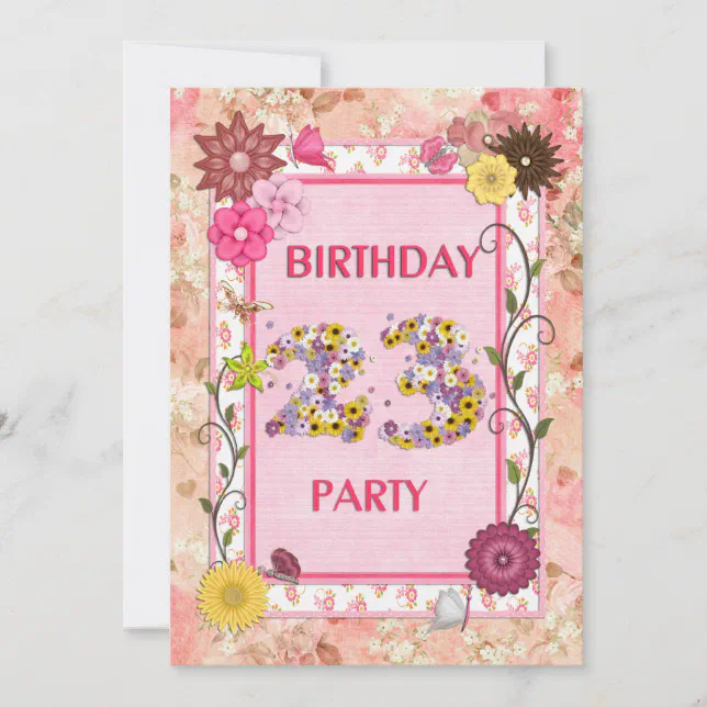 23rd birthday party invitation with floral frame | Zazzle