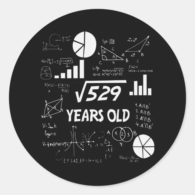 23rd Birthday Square Root Math 23 Years Old Bday Classic Round Sticker ...