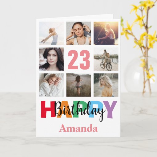 23rd Happy Birthday Photo Collage Modern Pink Card | Zazzle