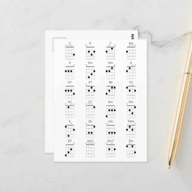 24 Common Ukulele Chords Chart - Uke Cheat Sheet P Postcard | Zazzle