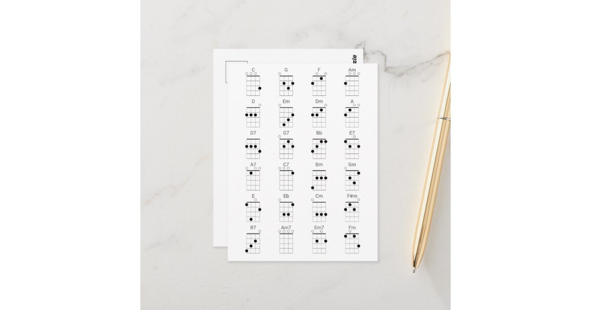 24 Common Ukulele Chords Chart - Uke Cheat Sheet P Postcard | Zazzle