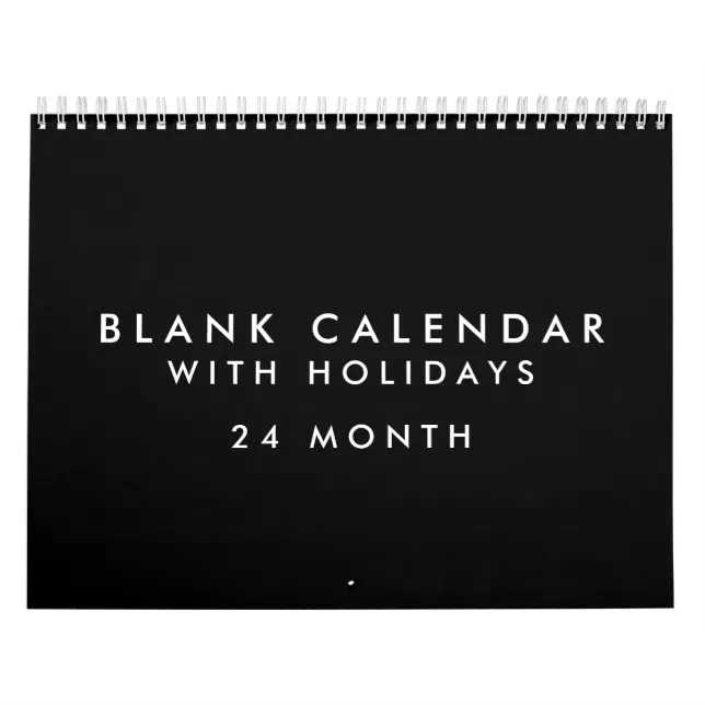 24 Months Blank Black Calendar With Holidays | Zazzle