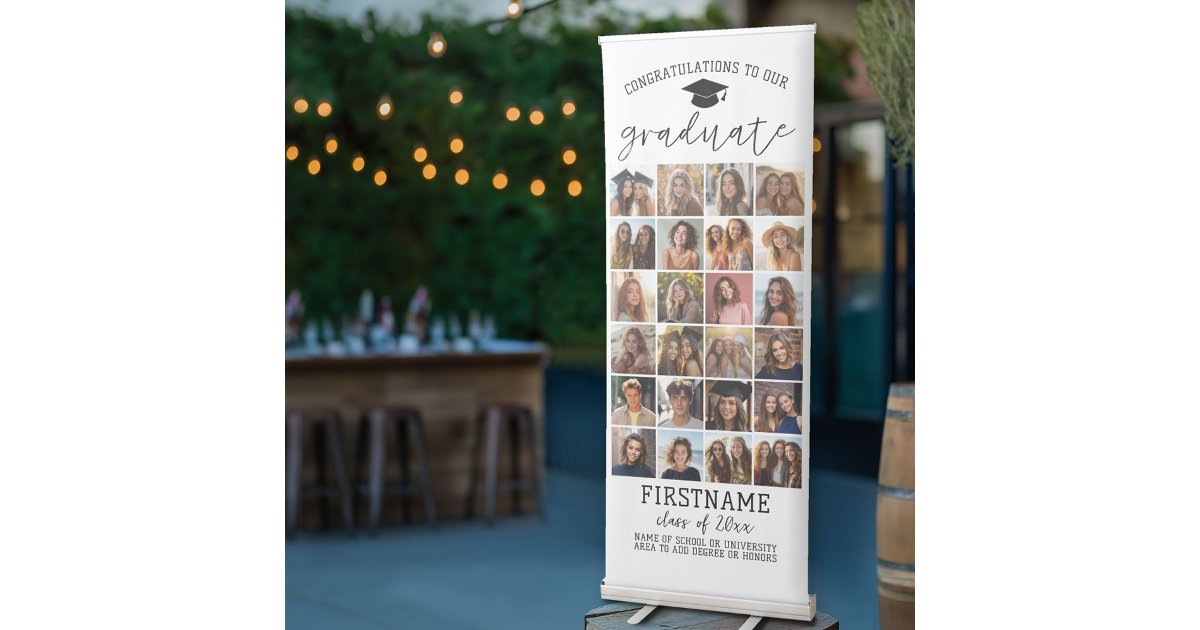 24 Photo - Graduation Modern Minimal White Retractable Banner | Zazzle