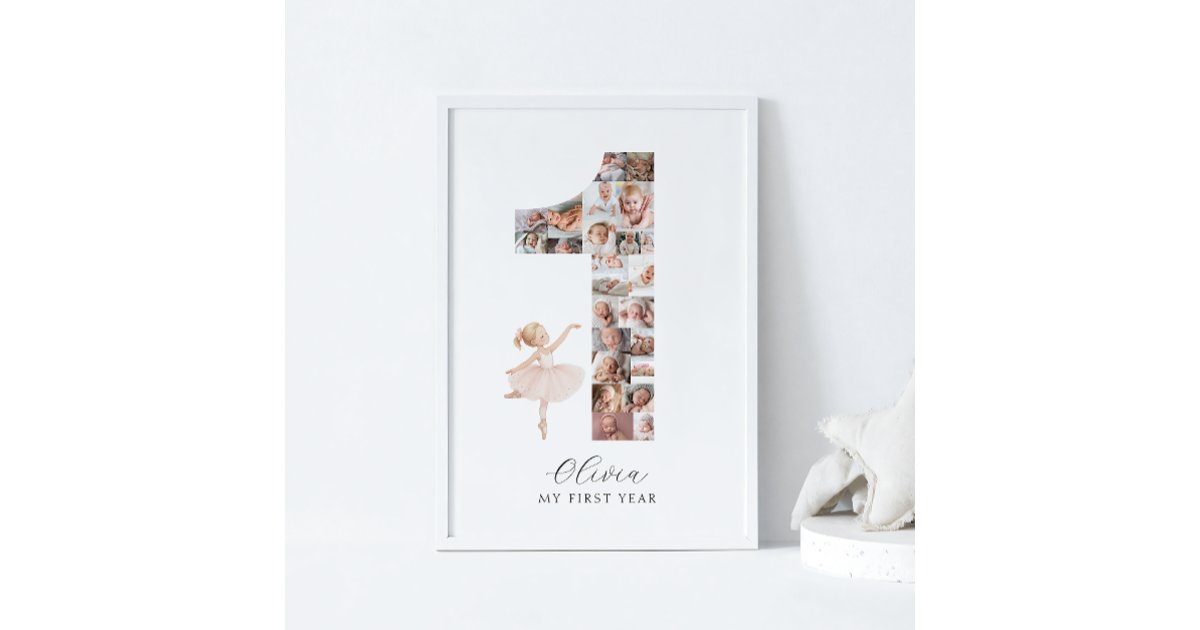 24 Photos 1st Birthday Ballerina Photo Collage Poster | Zazzle