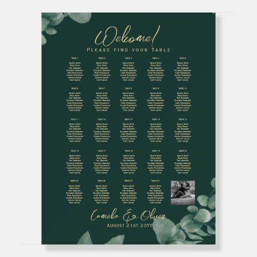 24 Table Seating Chart with Names, PHOTO Welcome Foam Board | Zazzle