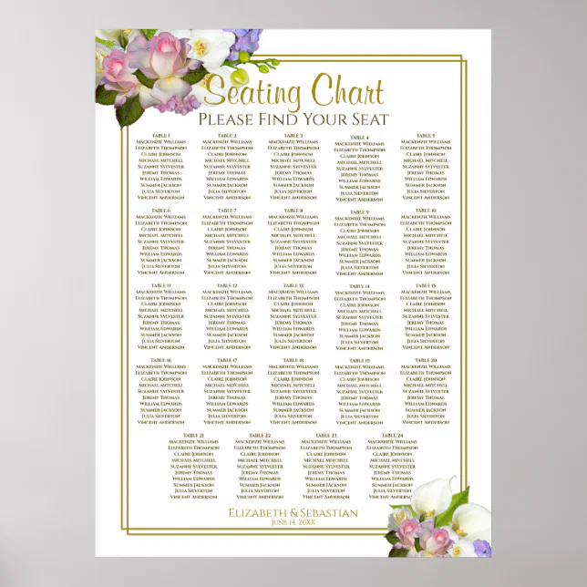 24 Table Wedding Seating Chart Spring Floral | Zazzle
