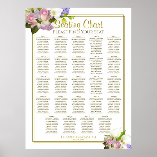 24 Table Wedding Seating Chart Spring Floral | Zazzle.com