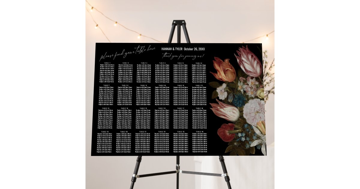 24 Tables Seating Chart with Dutch Master Florals Foam Board | Zazzle