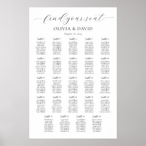 24 Tables Simple Find Your Seat Seating Chart | Zazzle