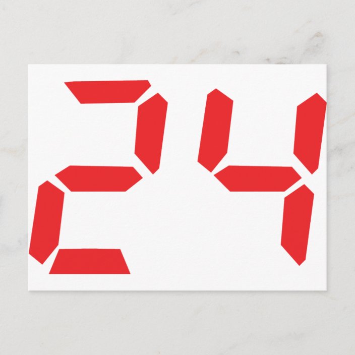 24 twenty-four red alarm clock digital number postcard | Zazzle.com