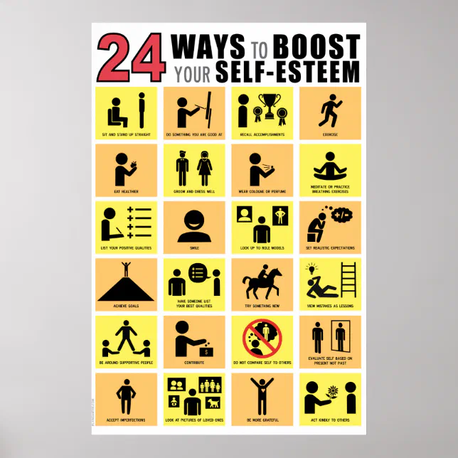 24 WAYS TO BOOST YOUR SELF-ESTEEM POSTER | Zazzle