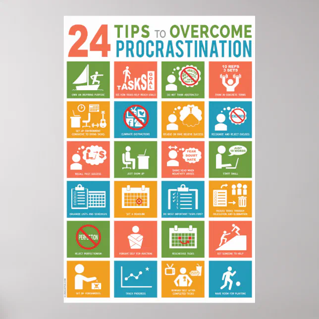 24 WAYS TO OVERCOME PROCRASTINATION POSTER | Zazzle