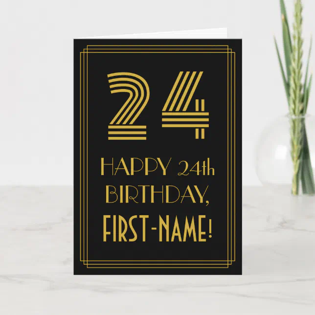 24th Birthday: Art Deco Inspired Look "24" & Name Card | Zazzle