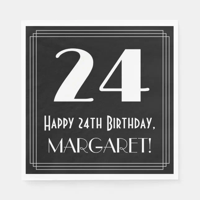 24th Birthday ~ Art Deco Inspired Look "24", Name Napkins | Zazzle