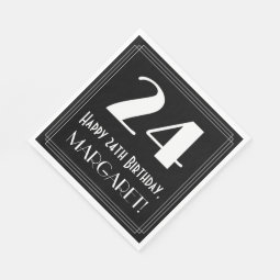 24th Birthday ~ Art Deco Inspired Look "24", Name Napkins | Zazzle